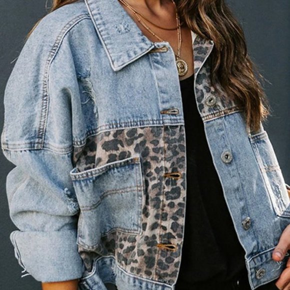 Jackets & Coats | Leopard Print Denim Jacket | Poshmark